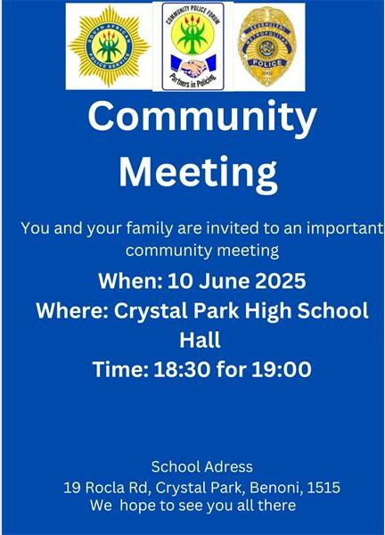 Crystal Park community invited to crime-update meeting tonight | Benoni ...