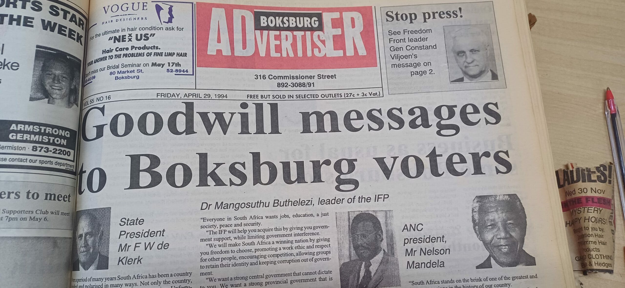 Look what made our front page in the April 29, 1994, issue | Boksburg ...