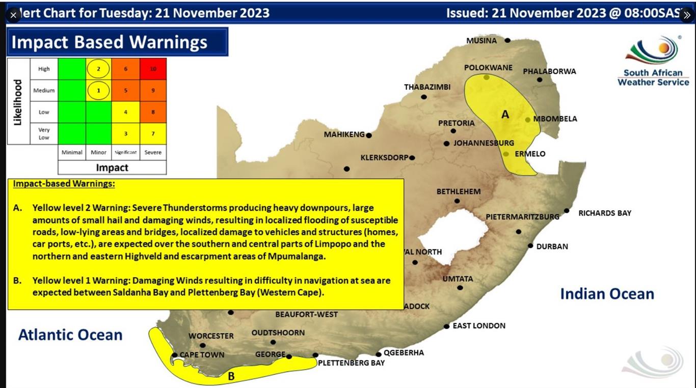 Level 2 severe thunderstorm warning issued for Polokwane | Review