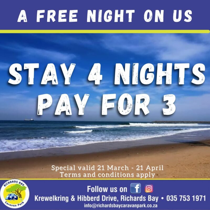 Stay for four nights and pay for only three at Richards Bay Caravan ...